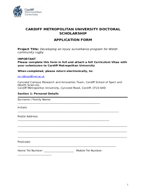 cardiff metropolitan university application Doc Template | pdfFiller