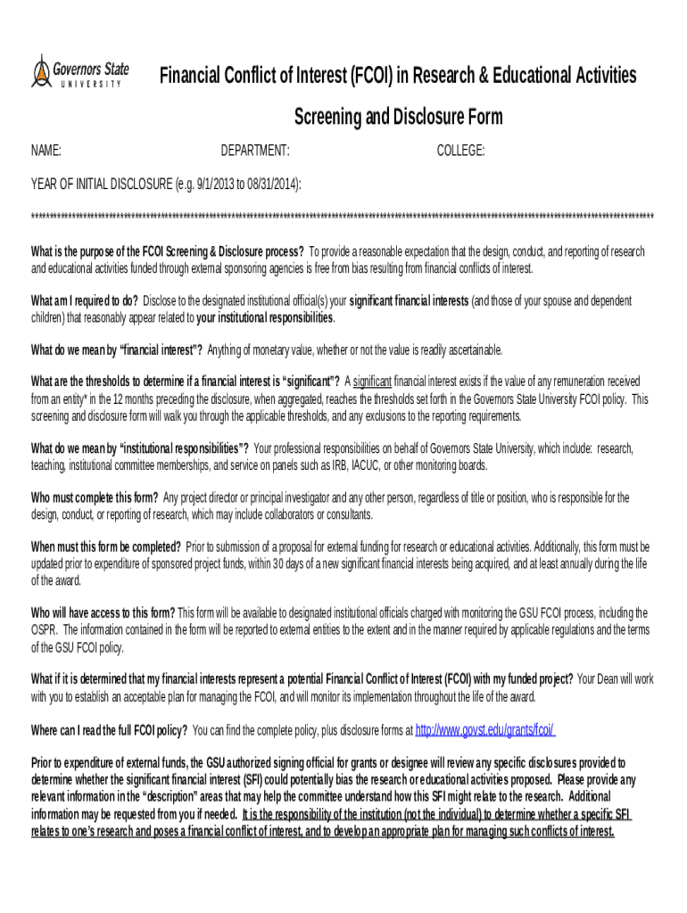 Financial Conflict of Interest Disclosure (FCOI) Process in ... Doc ...