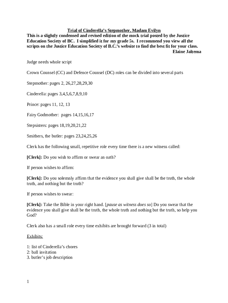 Fifth grade jurors reach verdict at Cinderella trial Doc Template ...