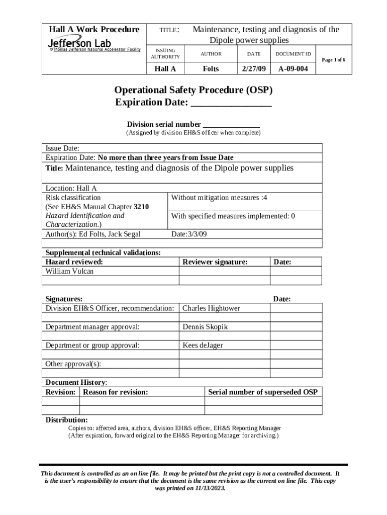 Hall A work procedure template Doc Template | pdfFiller