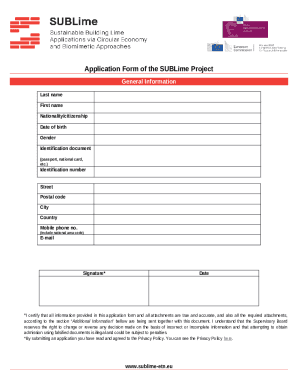 Application of the SUBLime Project General Ination Doc Template | pdfFiller