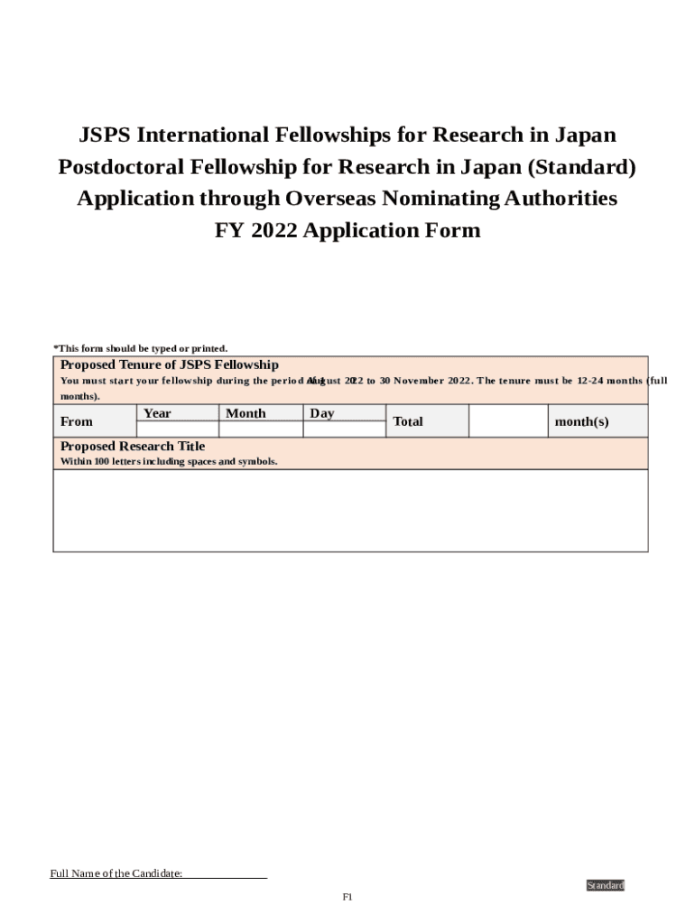 Postdoctoral Fellowships for Research in Japan Doc Template | pdfFiller