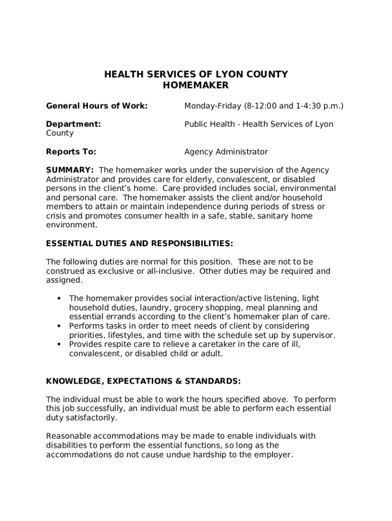 Homemaker ServicesLyon County, NV - Official Website Doc Template ...