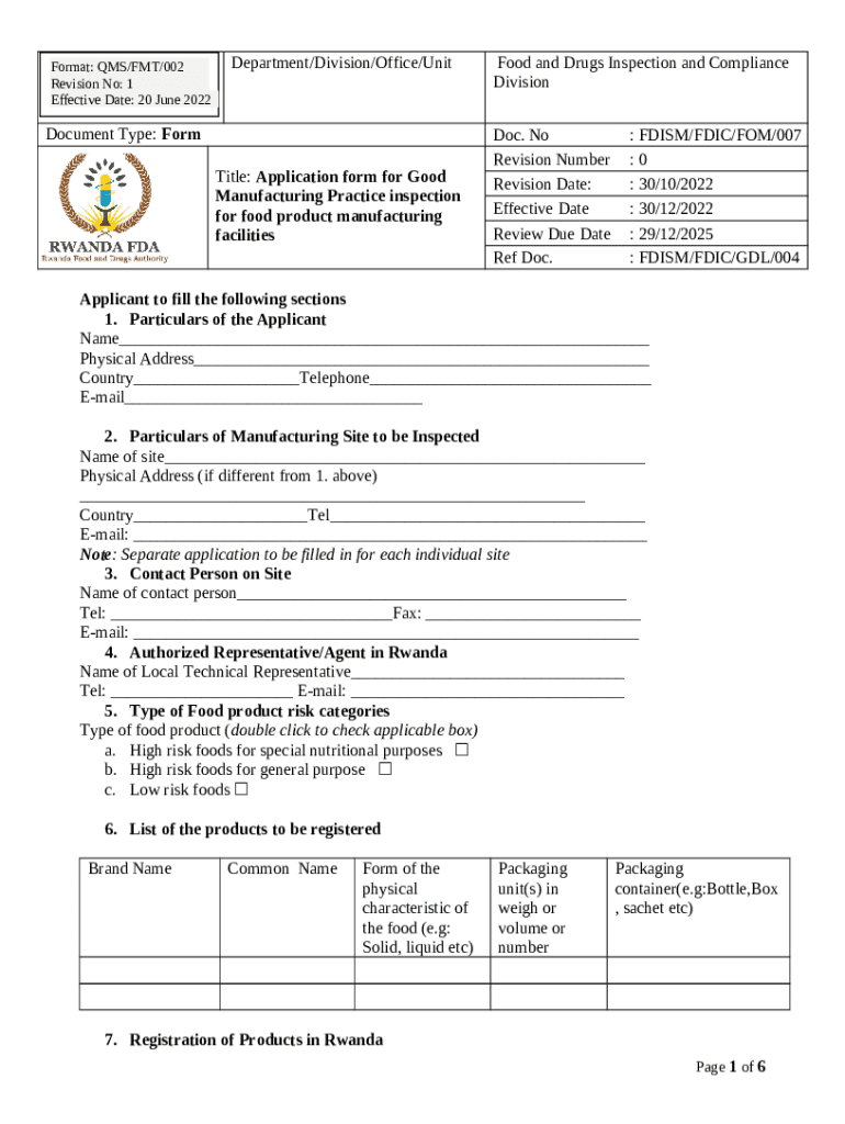 Application for Good Manufacturing Practice ... Doc Template | pdfFiller