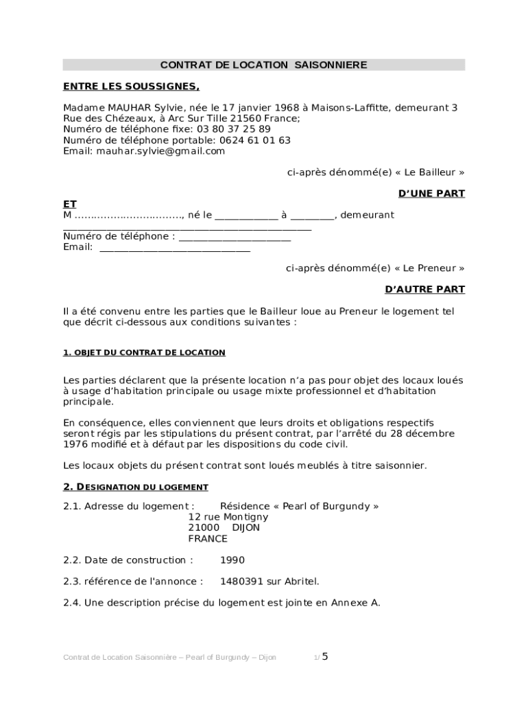 Zone de Paraphe 1 / 6 CONTRAT DE LOCATION ... Doc Template | pdfFiller