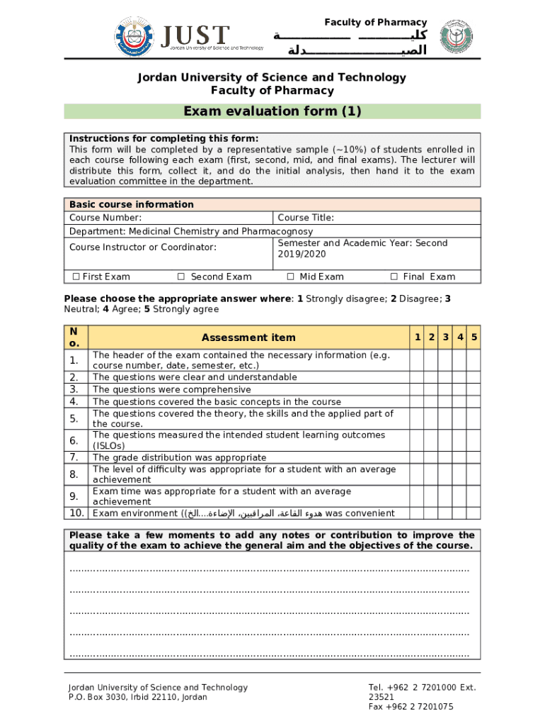 Exam evaluation 1 Doc Template | pdfFiller