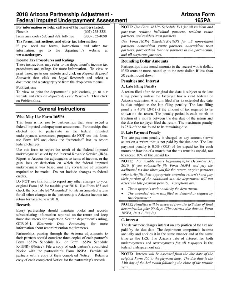 Fillable Online Arizona Form Federal Imputed Underpayment Assessment ...