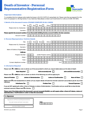 Fillable Online Death of Investor - Personal Representative Registration Form Fax Email Print ...