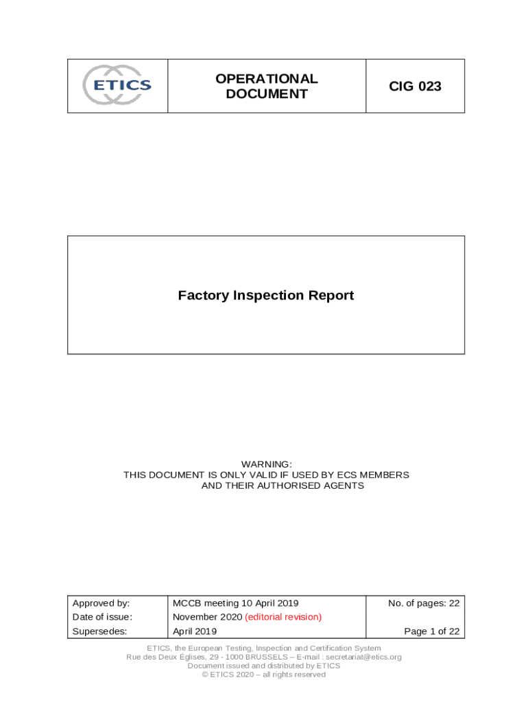PERMANENT DOCUMENT CIG 023 Factory Inspection ... Doc Template | pdfFiller