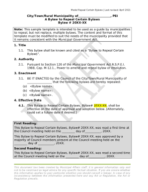sample repeal bylaw Doc Template | pdfFiller