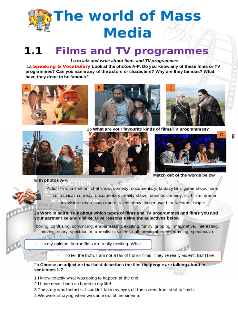 The World of Mass Media: 1.1 Films and TV Programmes Doc Template | pdfFiller
