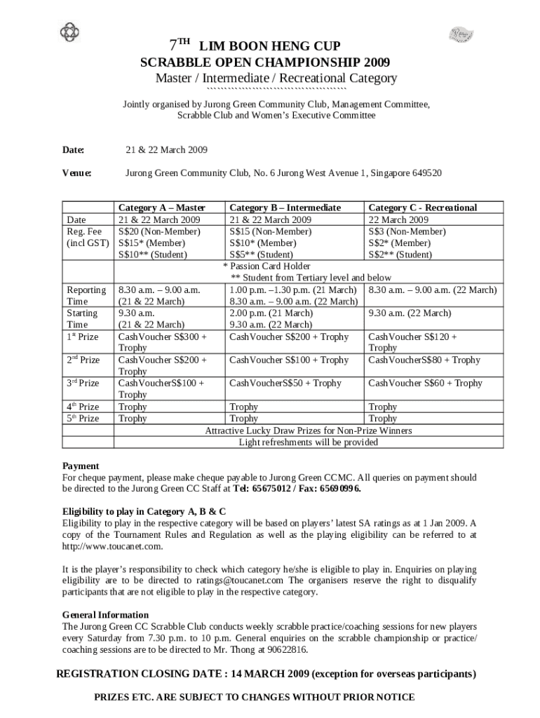 Jurong Green CC Scrabble ClubSports & recreation Doc Template | pdfFiller