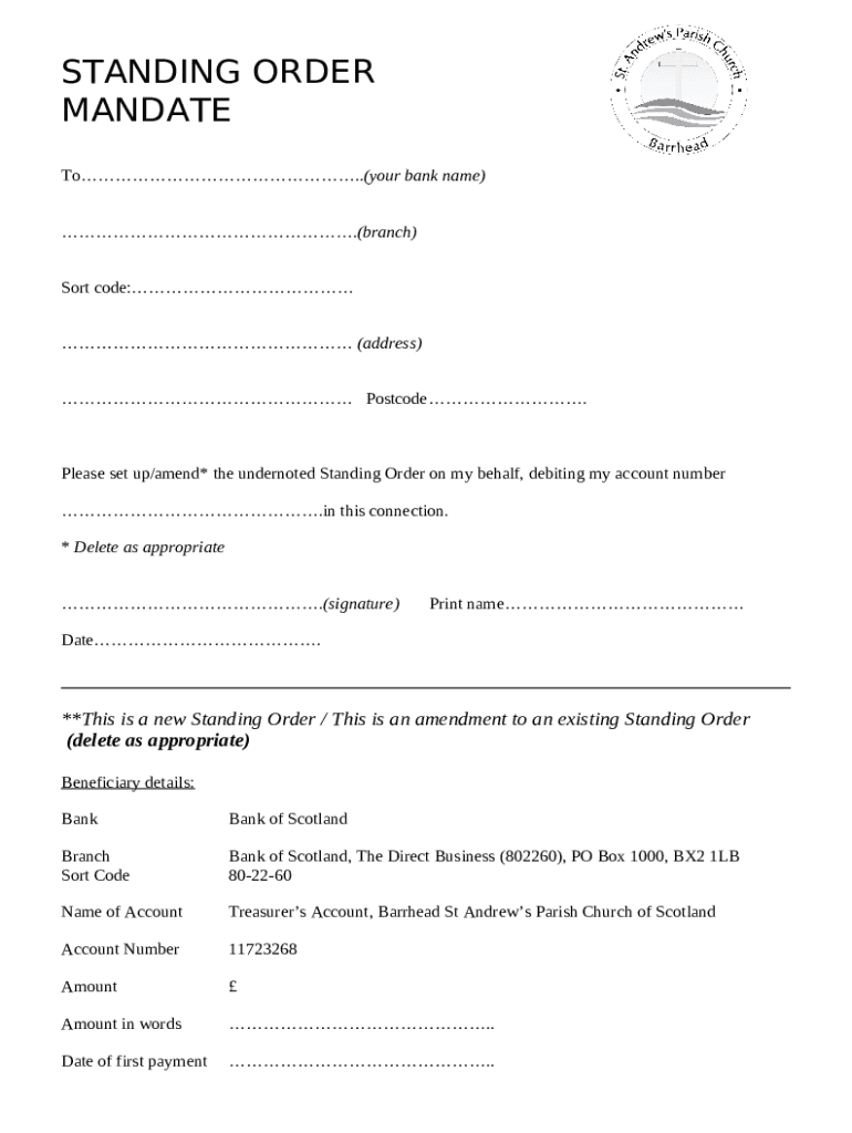 Santander Standing Order setup doesn't allow ... Doc Template | pdfFiller