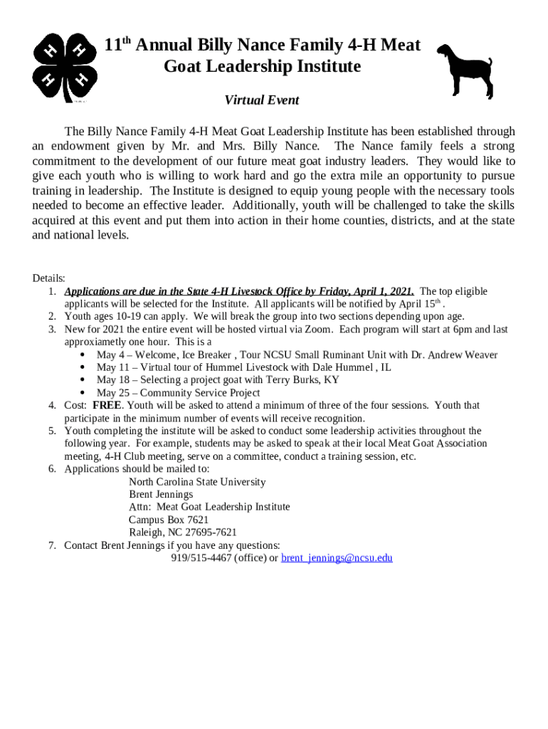 11 th Annual Billy Nance Family 4-H Meat Goat Leadership ... Doc ...