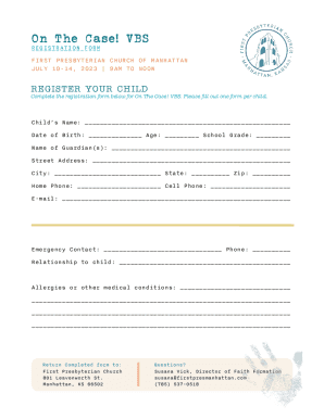 Fillable Online VBS Registration Form (On The Case) Fax Email Print ...