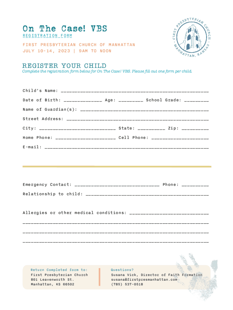 Fillable Online VBS Registration Form (On The Case) Fax Email Print ...