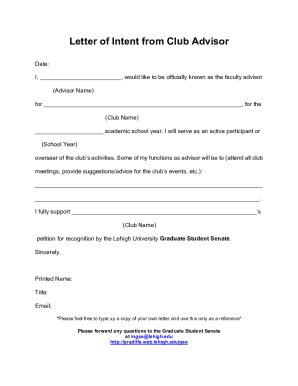 Fillable Online Letter of Intent from Club Advisor Fax Email Print ...