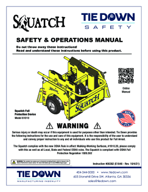 Fillable Online Tie Down Safety 61010- Squatch, Mobile Fall Protection ...