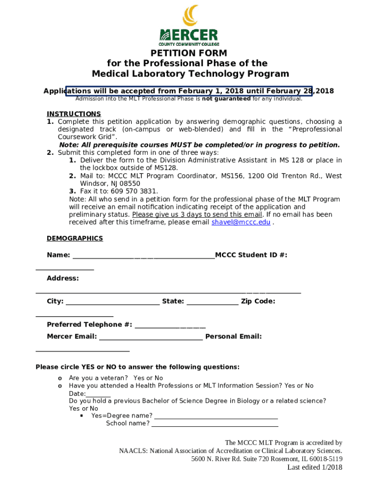 MEDICAL LABORATORY TECHNOLOGY Application for ... Doc Template | pdfFiller