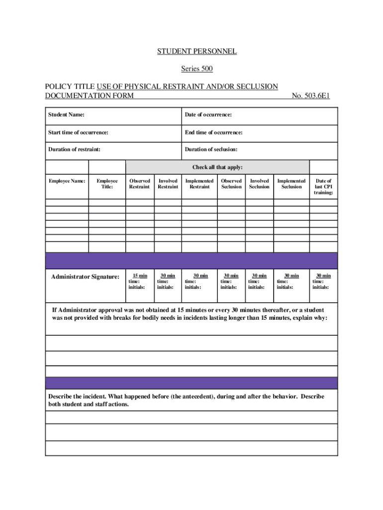 Fillable Online Seclusion and Restraint Data Reporting Form ... Fax ...