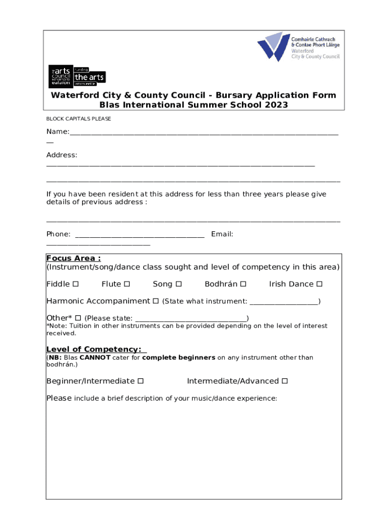 Bursary Application Blas International Summer School ... Doc Template | pdfFiller