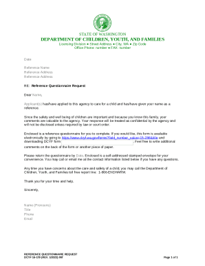 Reference Questionnaire Request Doc Template | pdfFiller