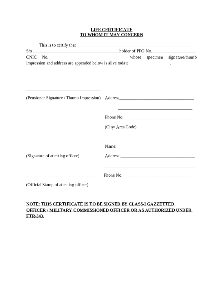 Life Certificate For Pension at - Fill Online, Printable ... Doc ...