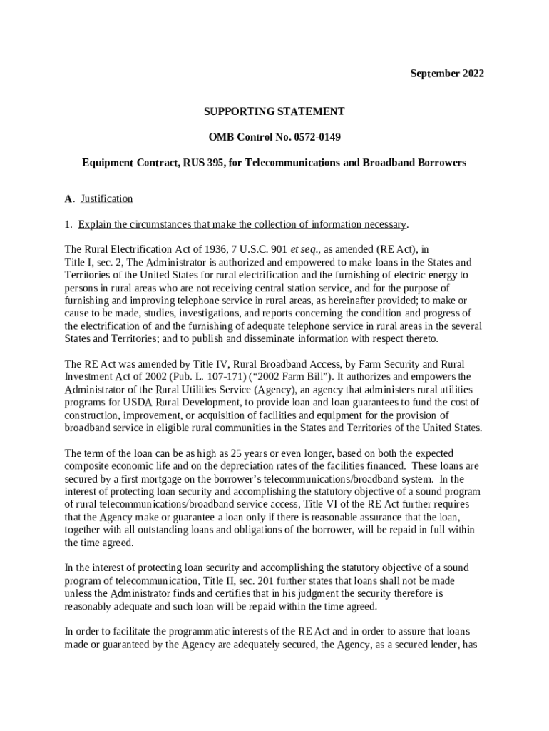 OMB 0572-0149 Equipment Contract RUS 395 for Telecommunication and ...