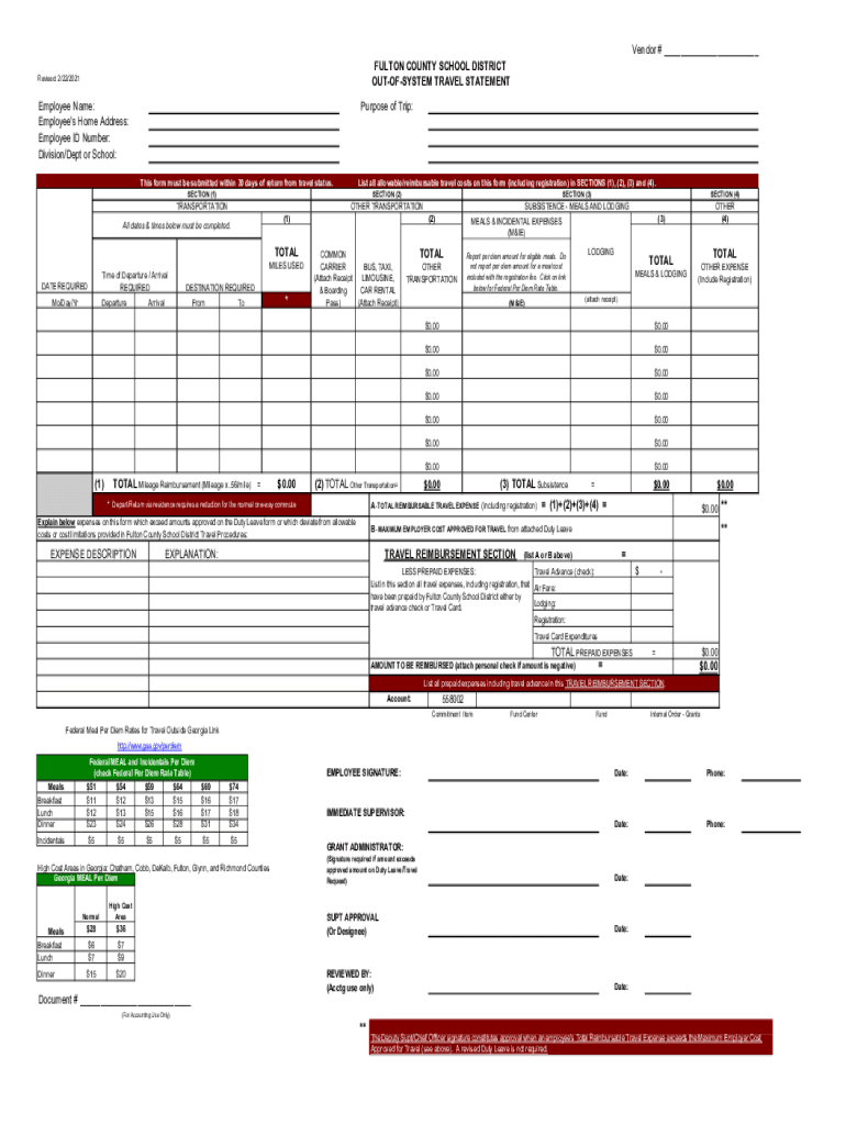 Fillable Online Out-of-System Travel Statement Form Fax Email Print ...