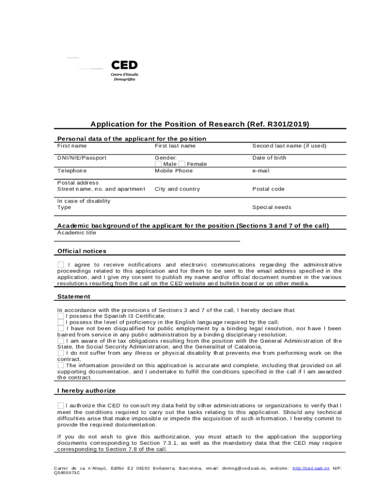 Application for the Position of Research (Ref Doc Template | pdfFiller