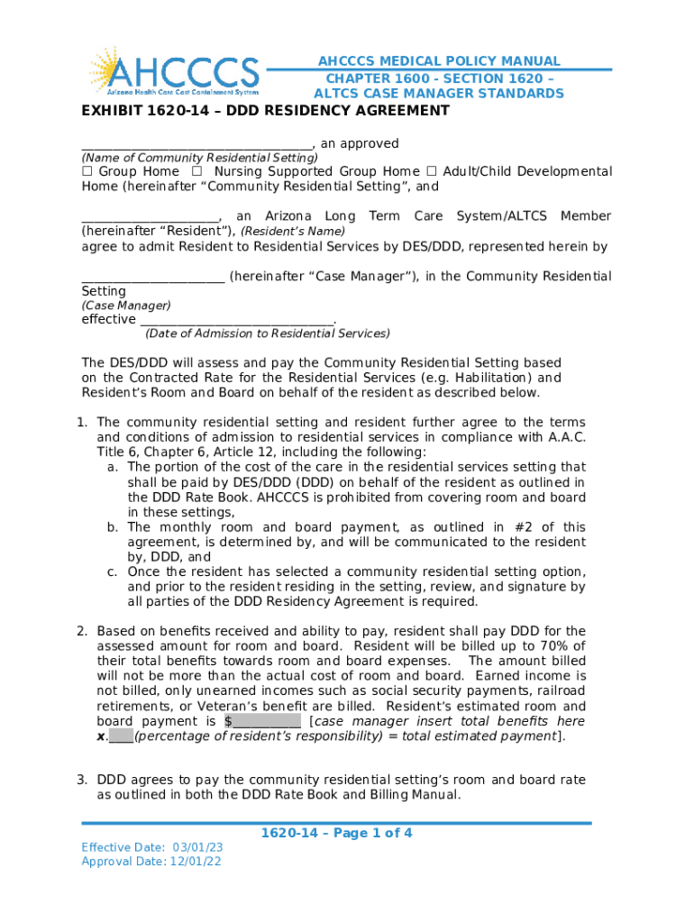 Exhibit 1620-14, DDD Residency Agreement Doc Template | pdfFiller