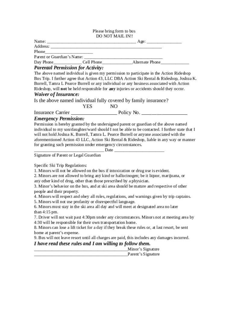 Please bring to bus Doc Template | pdfFiller