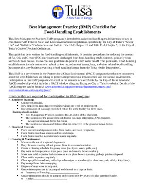Best Management Practice (BMP) Checklist for Food-Handling ...