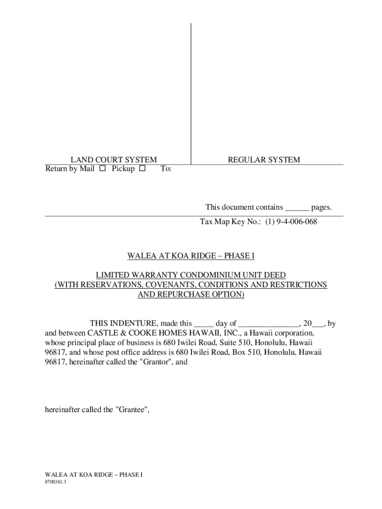 Fillable Online Koa Ridge - Walea Phase I Document Center Fax Email ...