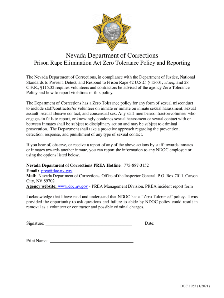 Fillable Online doc nv State of Nevada Department of Corrections PREA ...