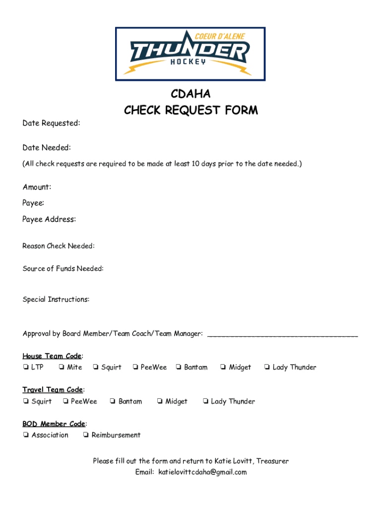 Fillable Online CDAHA Check Request Form 2022 Fax Email Print - pdfFiller