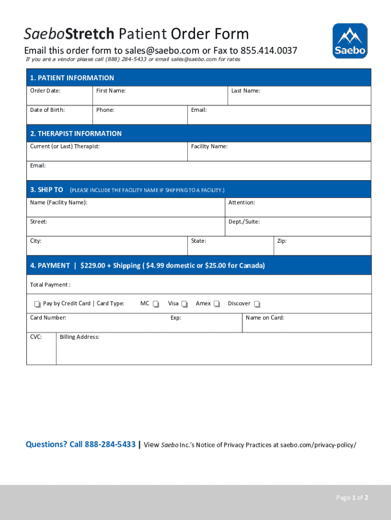 Fillable Online SaeboStretch Patient Order Form Fax Email Print - pdfFiller