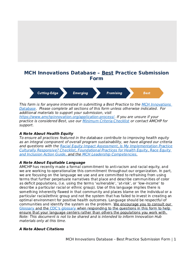 MCH Innovations DatabaseBest Practice Submission Doc Template | pdfFiller