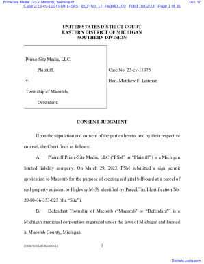 Fillable Online CONSENT JUDGMENT. Signed by District Judge Matthew F ...