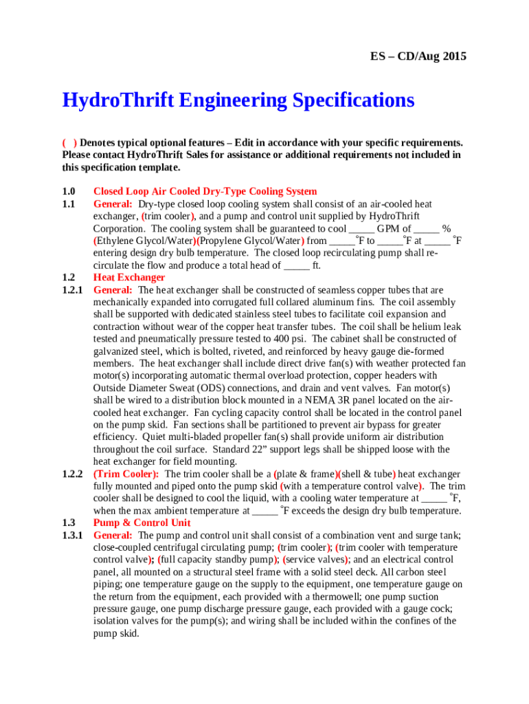 HydroThrift Corp.Liquid Chiller Doc Template | pdfFiller