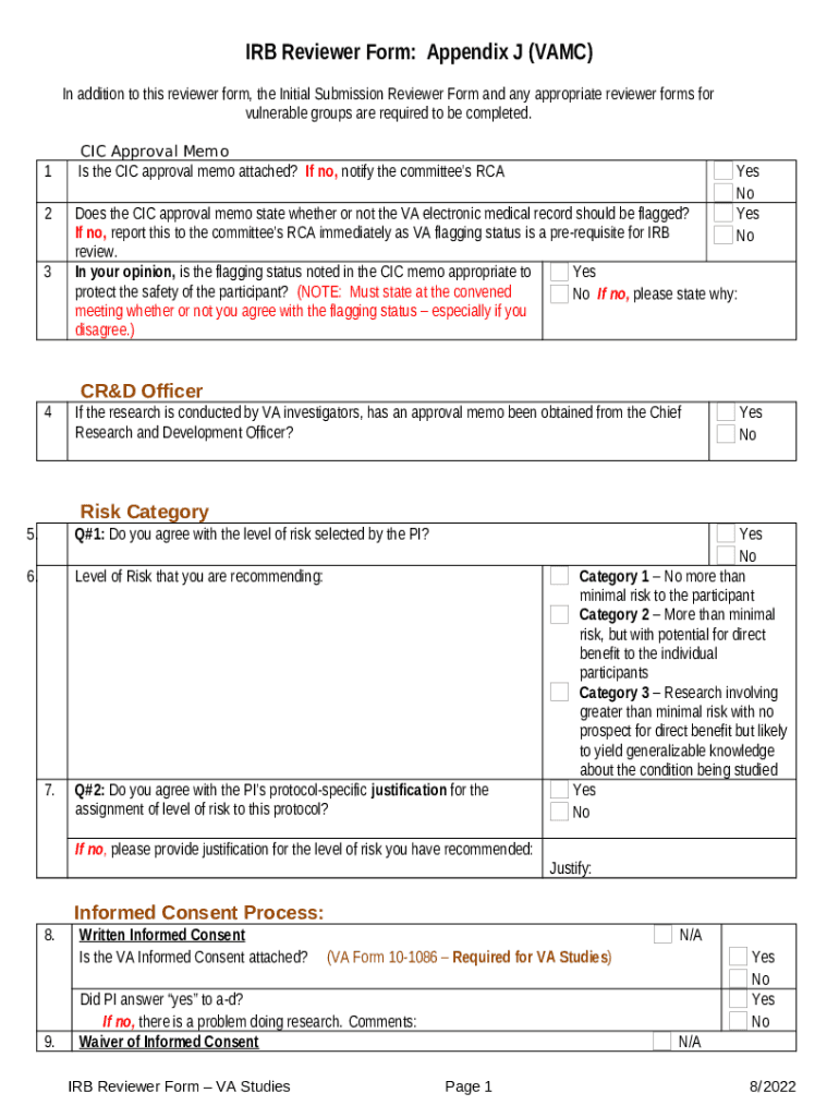 IRB Reviewer : Appendix J (VAMC) Doc Template | pdfFiller