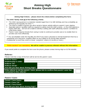 Short Breaks - Eligibility Criteria Appendix A Doc Template | pdfFiller