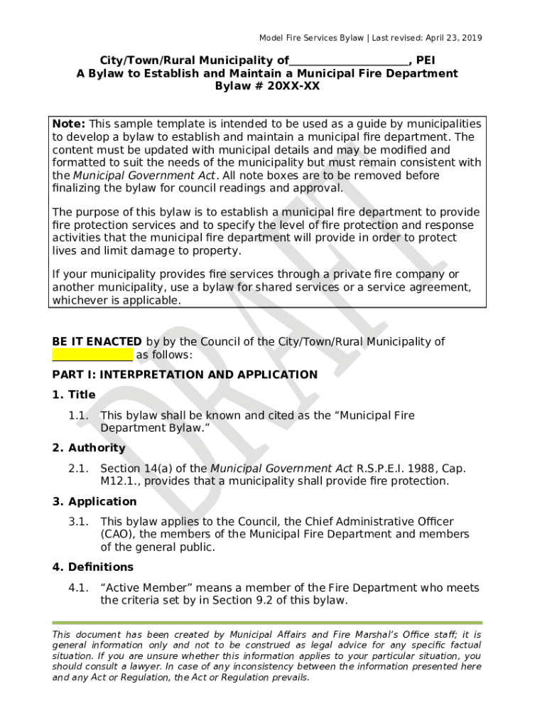 Fire Protection and Emergency Services Bylaw Doc Template | pdfFiller