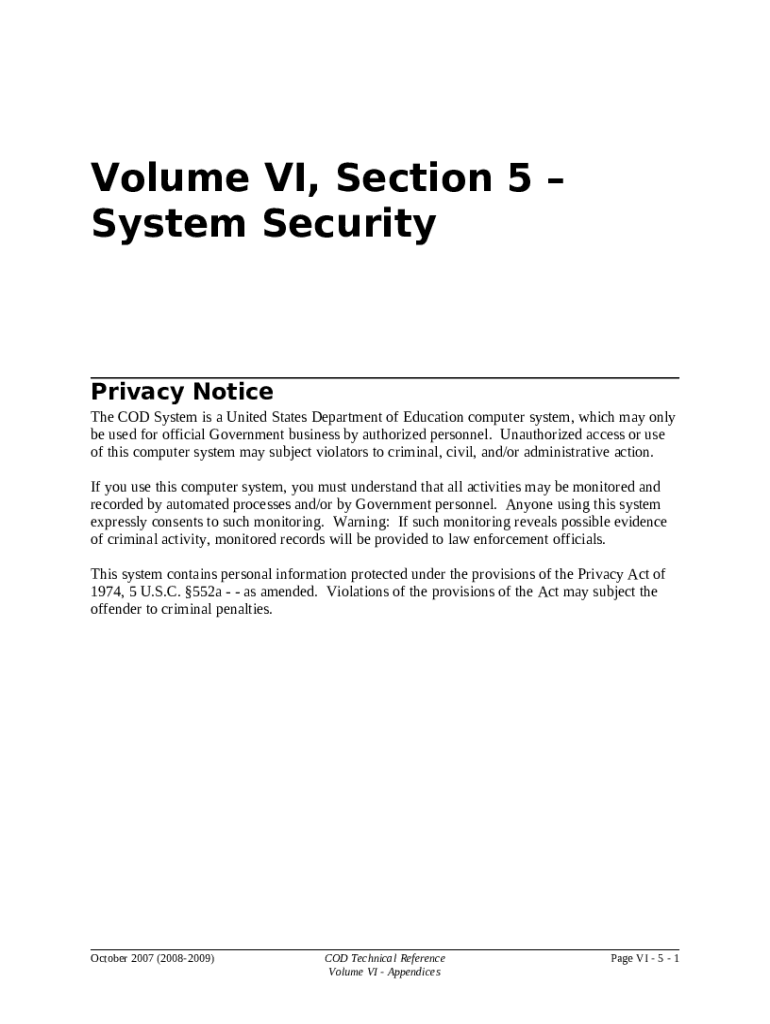 Volume VI, Section 5 - System Security Doc Template | pdfFiller