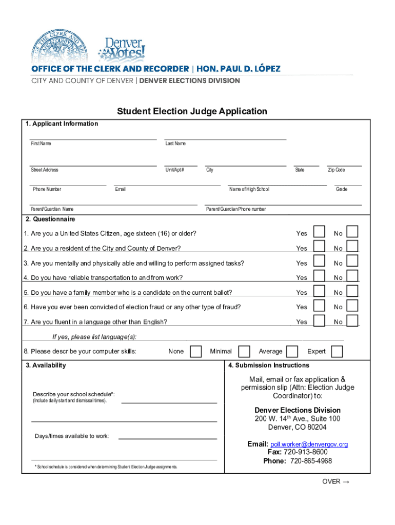 Fillable Online APPLICATION TO SERVE AS A STUDENT JUDGE OF ... Fax Email Print - pdfFiller