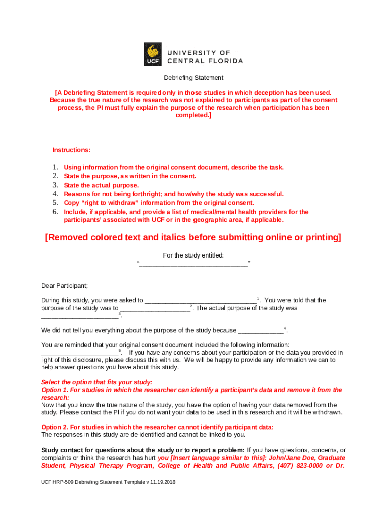 Sample DeBriefing - UCF Office of Research Doc Template | pdfFiller