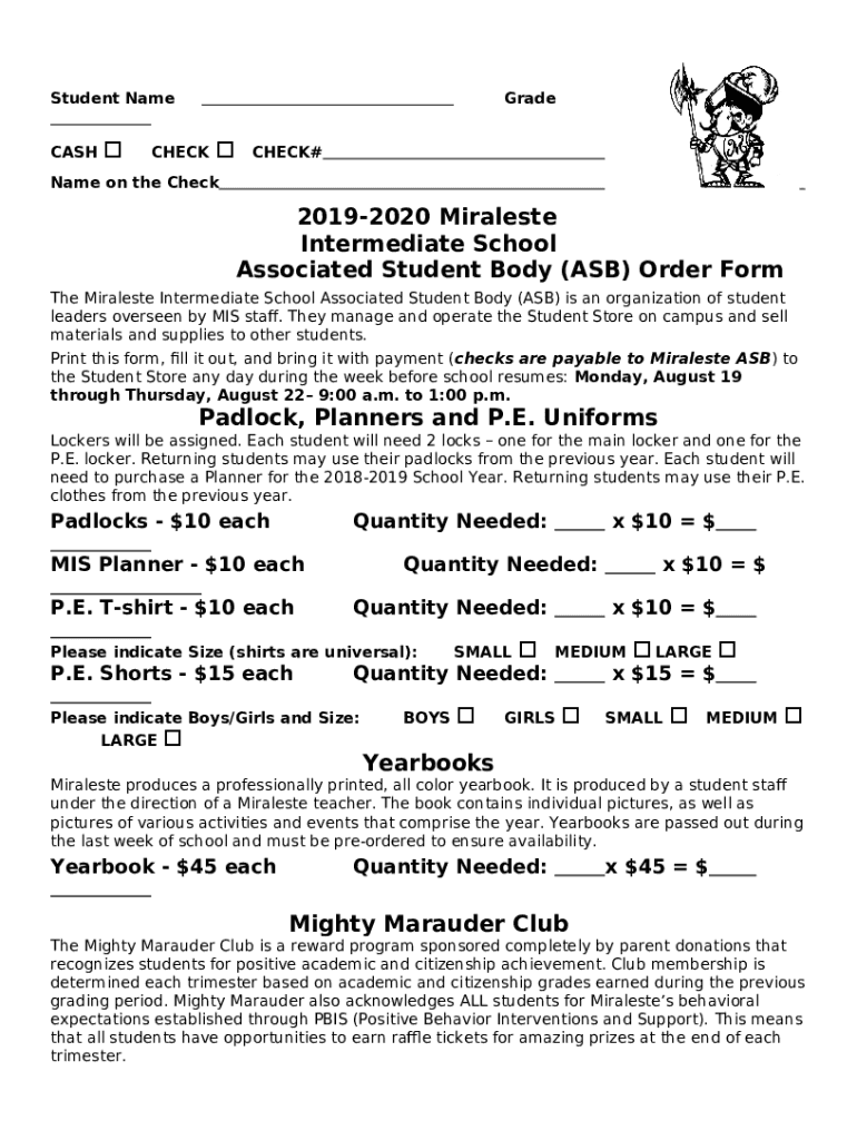 Miraleste Booster Club Order Doc Template | pdfFiller