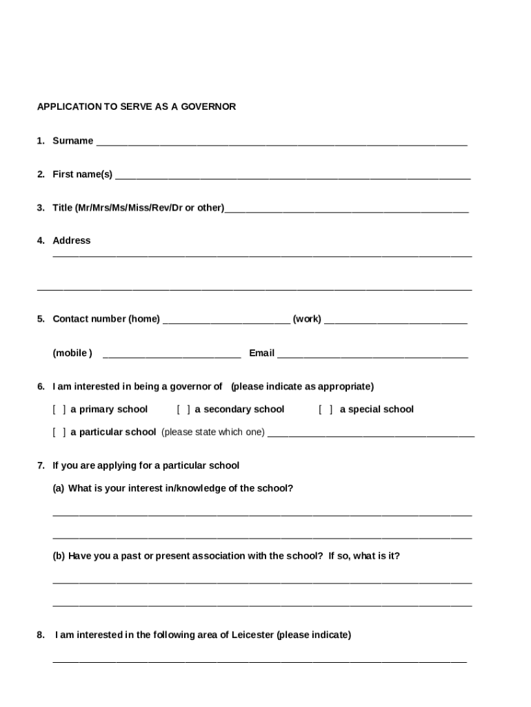 Generic governor application Doc Template | pdfFiller