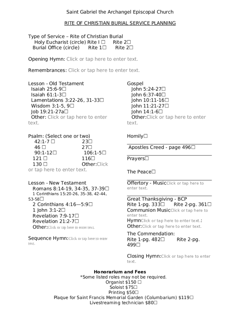 Memorial Service Planning - St. Gabriel Episcopal Church Doc Template ...