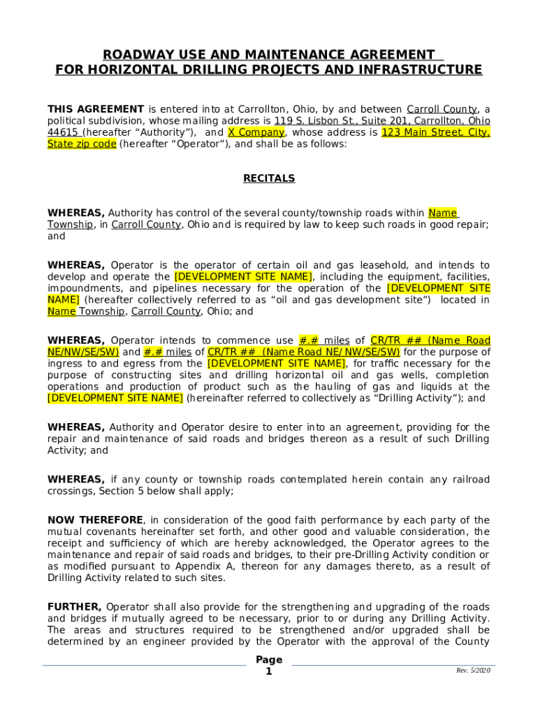 roadway use and maintenance agreement ... Doc Template | pdfFiller